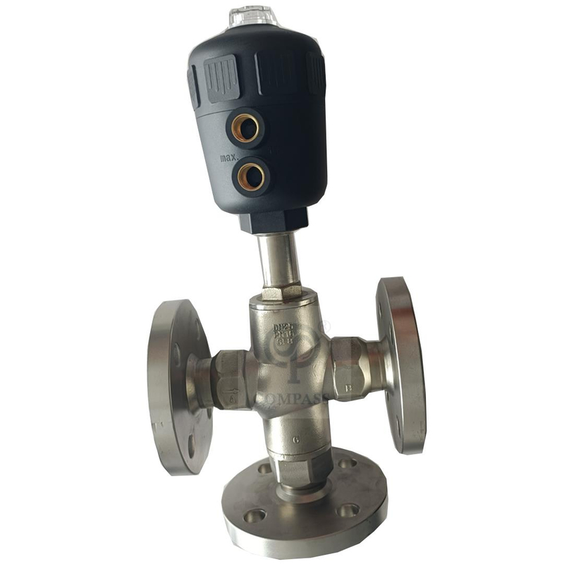 Stainless Steel Plastic Head Three Ways Flange Ends Pneumatic Angle ...